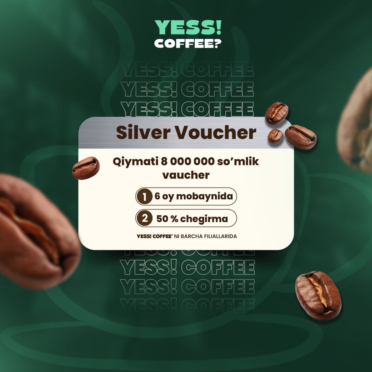 Mahsulot - Yess! Coffee'dan Silver Voucher — 50% Ustoz AI